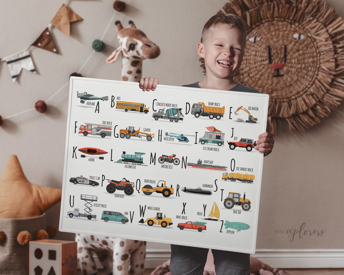 Car Alphabet Poster Transportation Print Vehicle Wall Art - Etsy