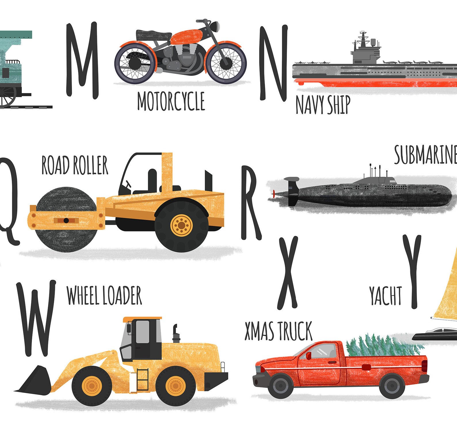 Car Alphabet Poster Transportation Print Vehicle Wall Art - Etsy