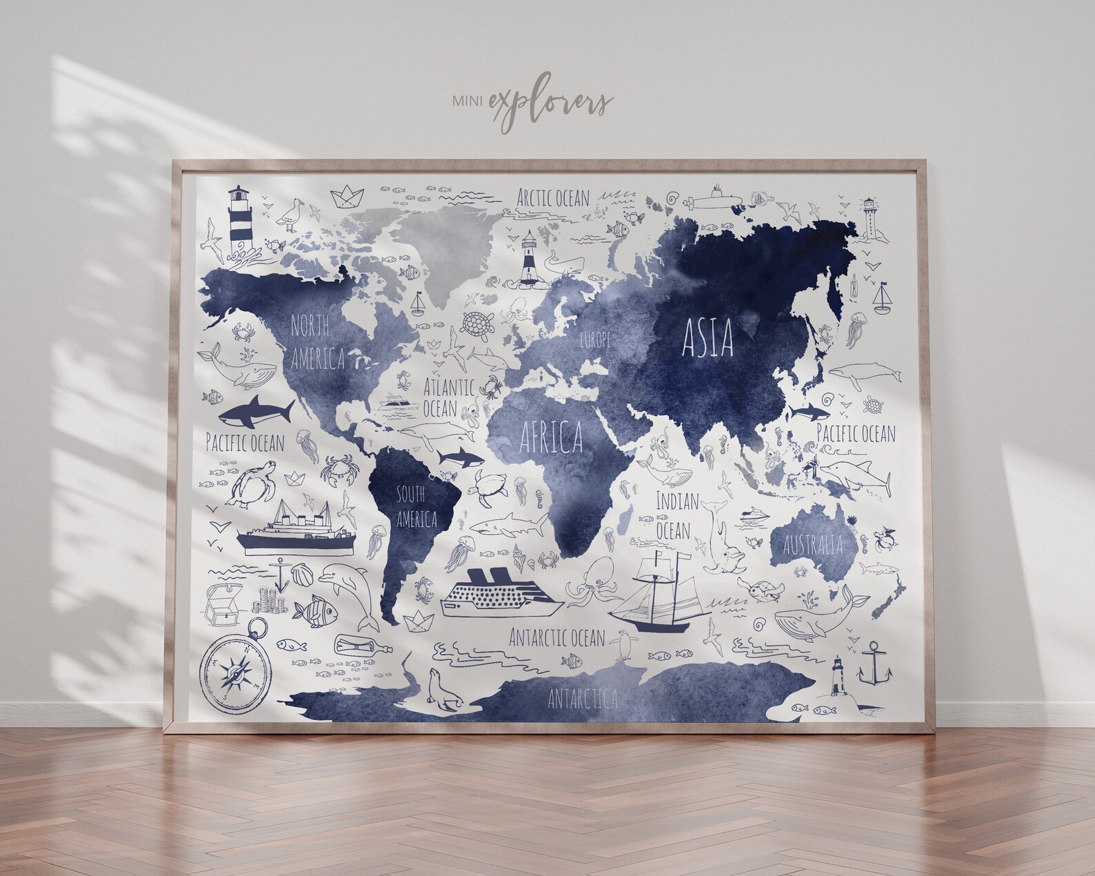 Navy Blue Map for Kids Nautical Nursery Art Printable World - Etsy ...