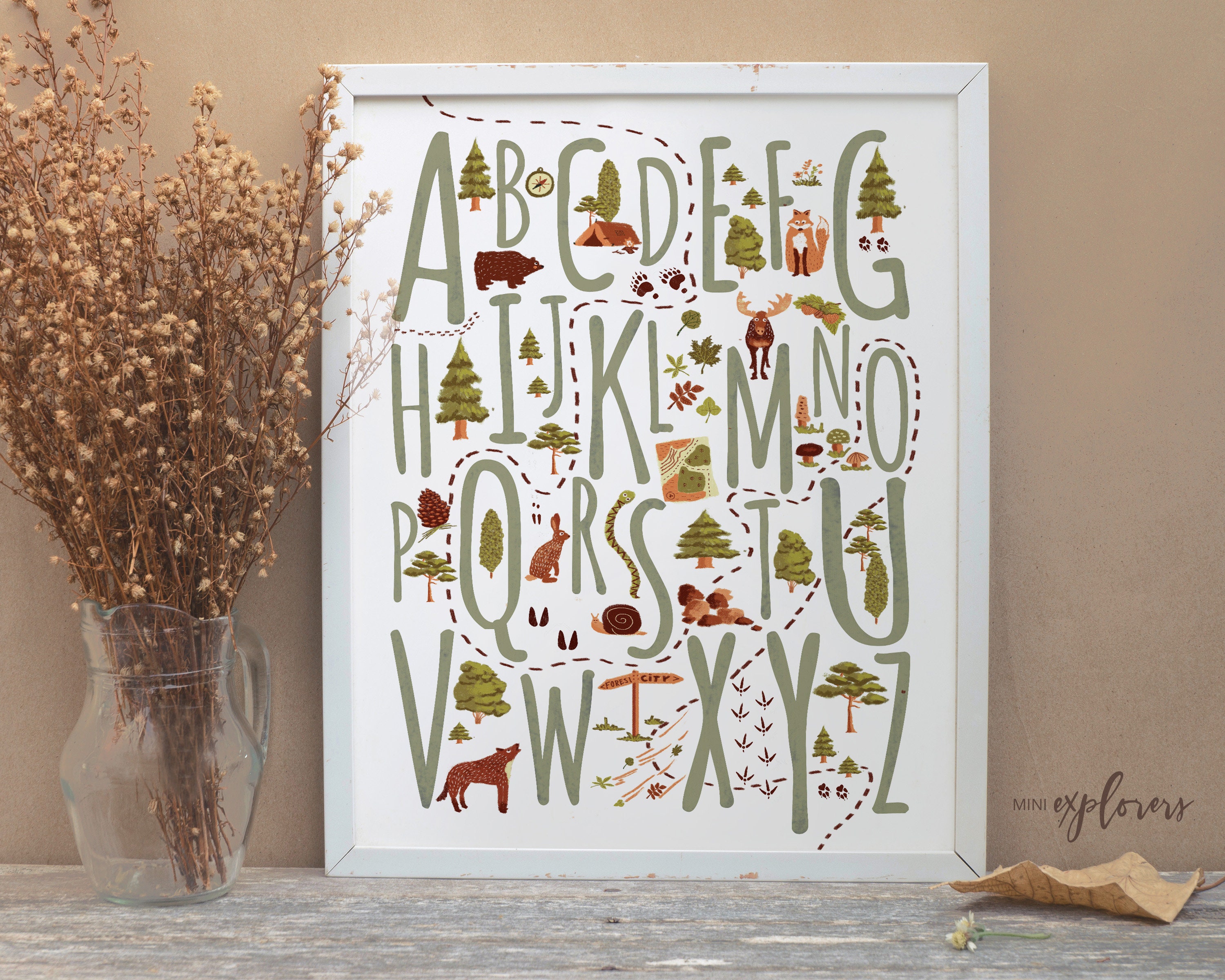 Woodland Abc Poster, Animal Alphabet, Kid Adventure Print, Outdoors ...