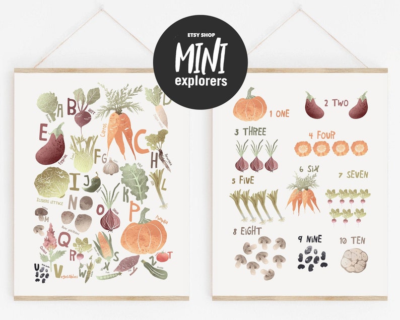 Printable vegetable alphabet and numbers set Play kitchen | Etsy