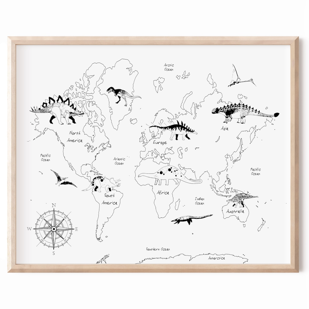 Dinosaur World Map Poster - Instant Download - Etsy