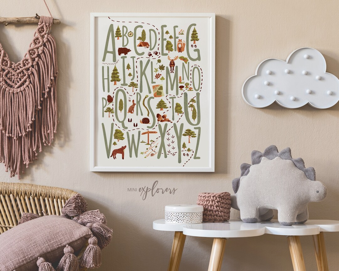 Woodland Abc Poster, Animal Alphabet, Kid Adventure Print, Outdoors ...