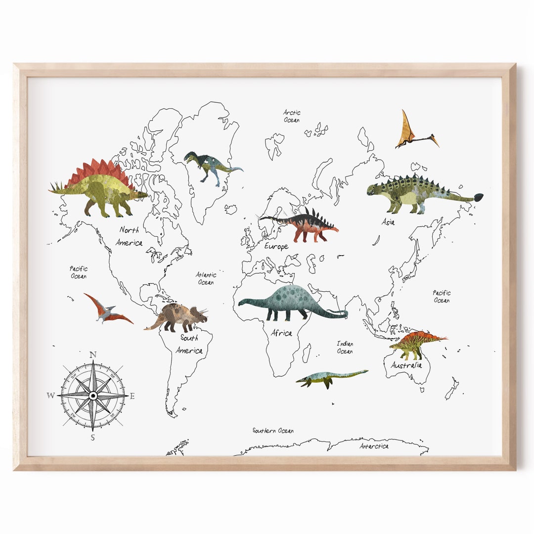 Dinosaur World Map Print - Instant Download - Etsy