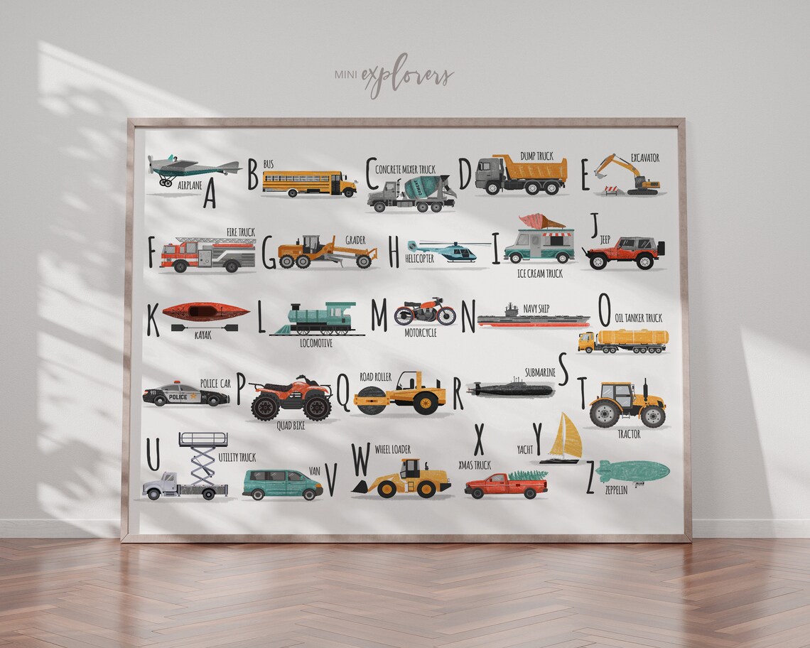 Car Alphabet Poster Transportation Print Vehicle Wall Art - Etsy