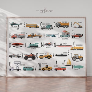 Car Alphabet Poster, Transportation Print, Vehicle Wall Art, Boy Room ...