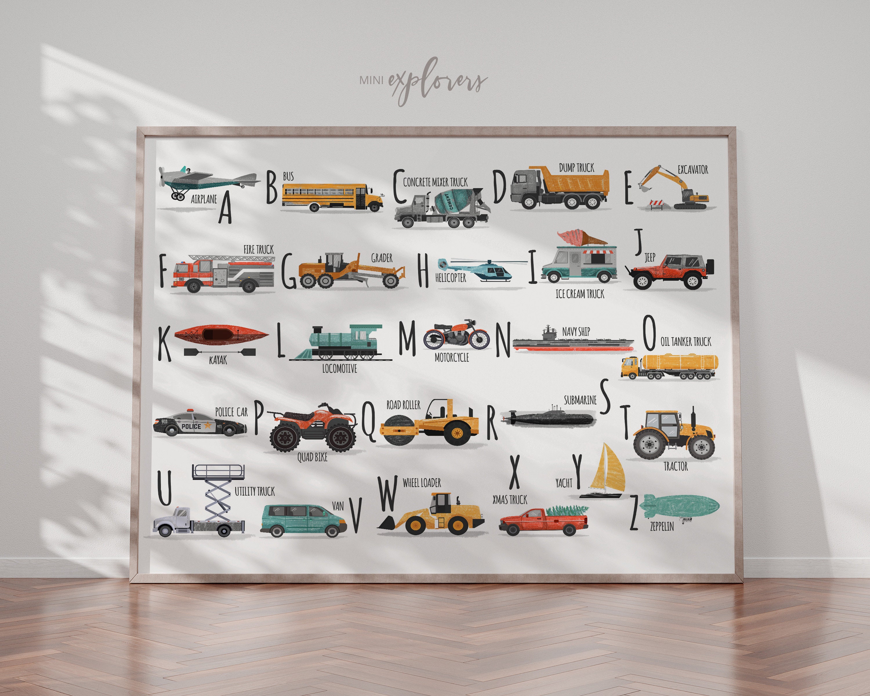 Car Alphabet Poster Transportation Print Vehicle Wall Art - Etsy