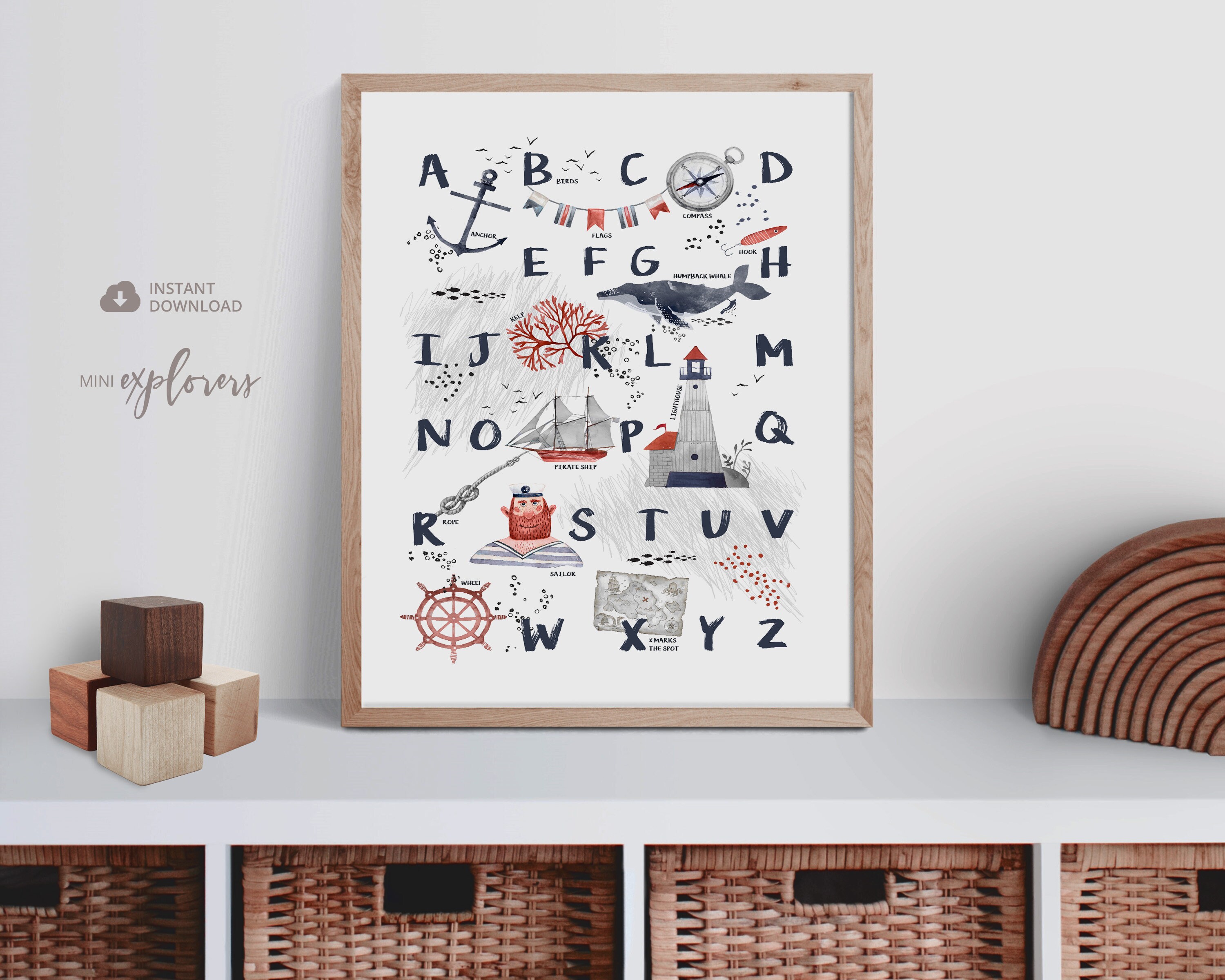 Nautical Alphabet, Nautical Nursery Art, Printable Alphabet Poster ...