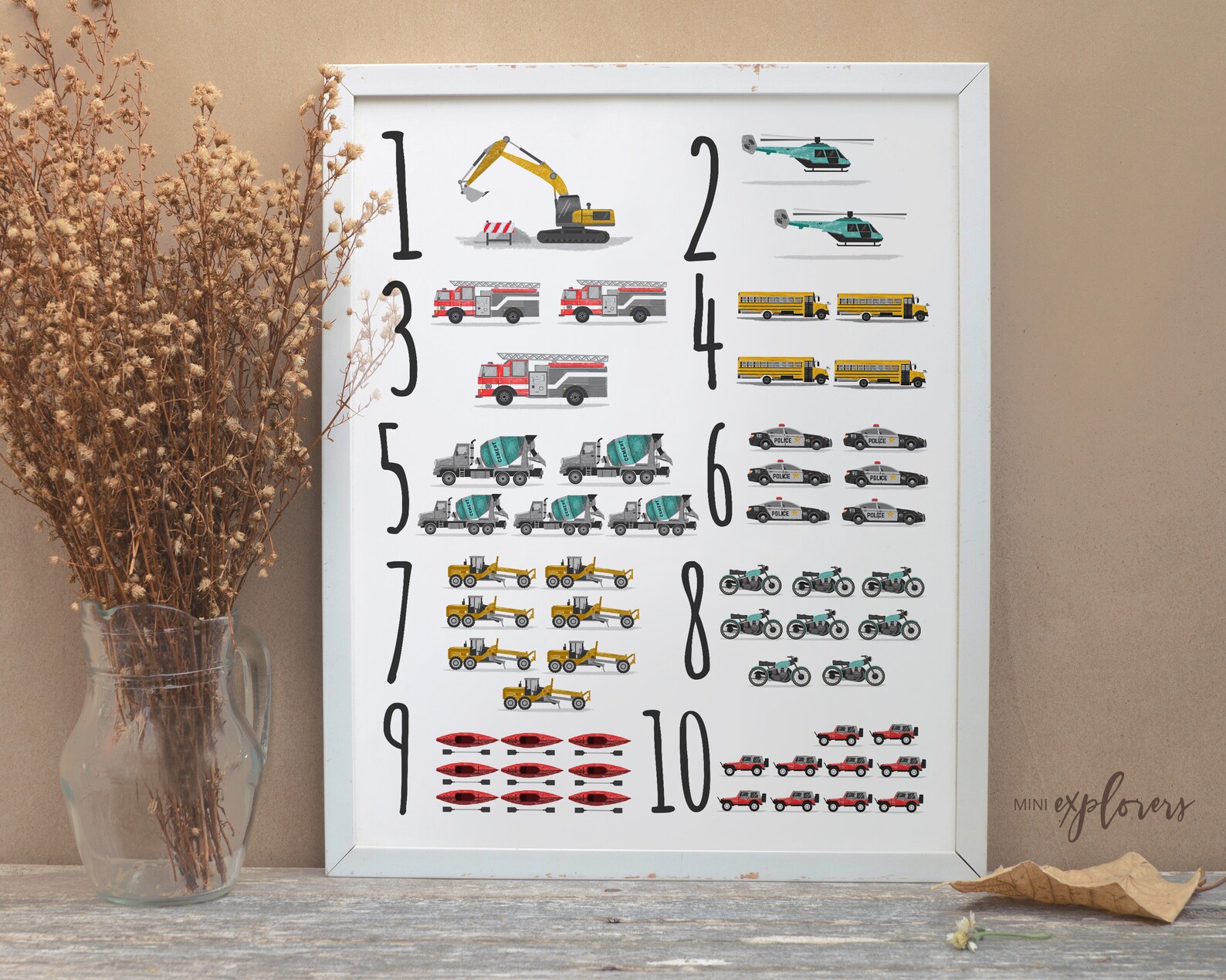 Learn Numbers Print Printable Math Vehicles Car Poster - Etsy