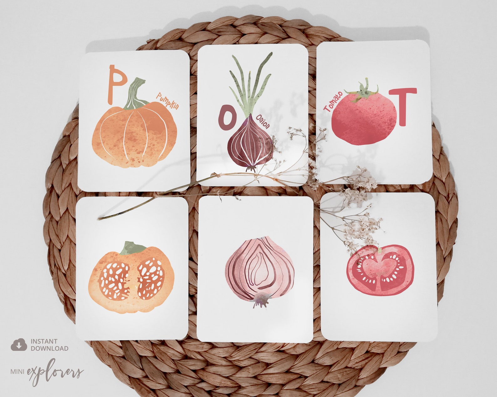 50 Vegetable Alphabet Cards + Alphabet Print, Printable Matching Game ...