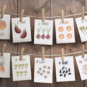 Number Flash Cards, Numbers 1-10, Couting Card Set, Printable Vegetable ...