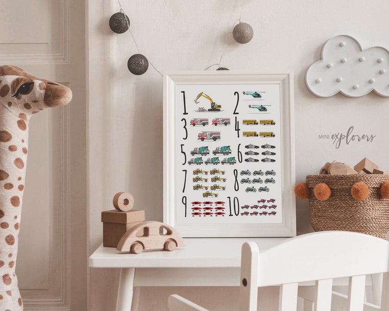 Learn Numbers Print Printable Math Vehicles Car Poster - Etsy