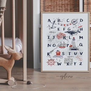 Nautical Alphabet, Nautical Nursery Art, Printable Alphabet Poster ...