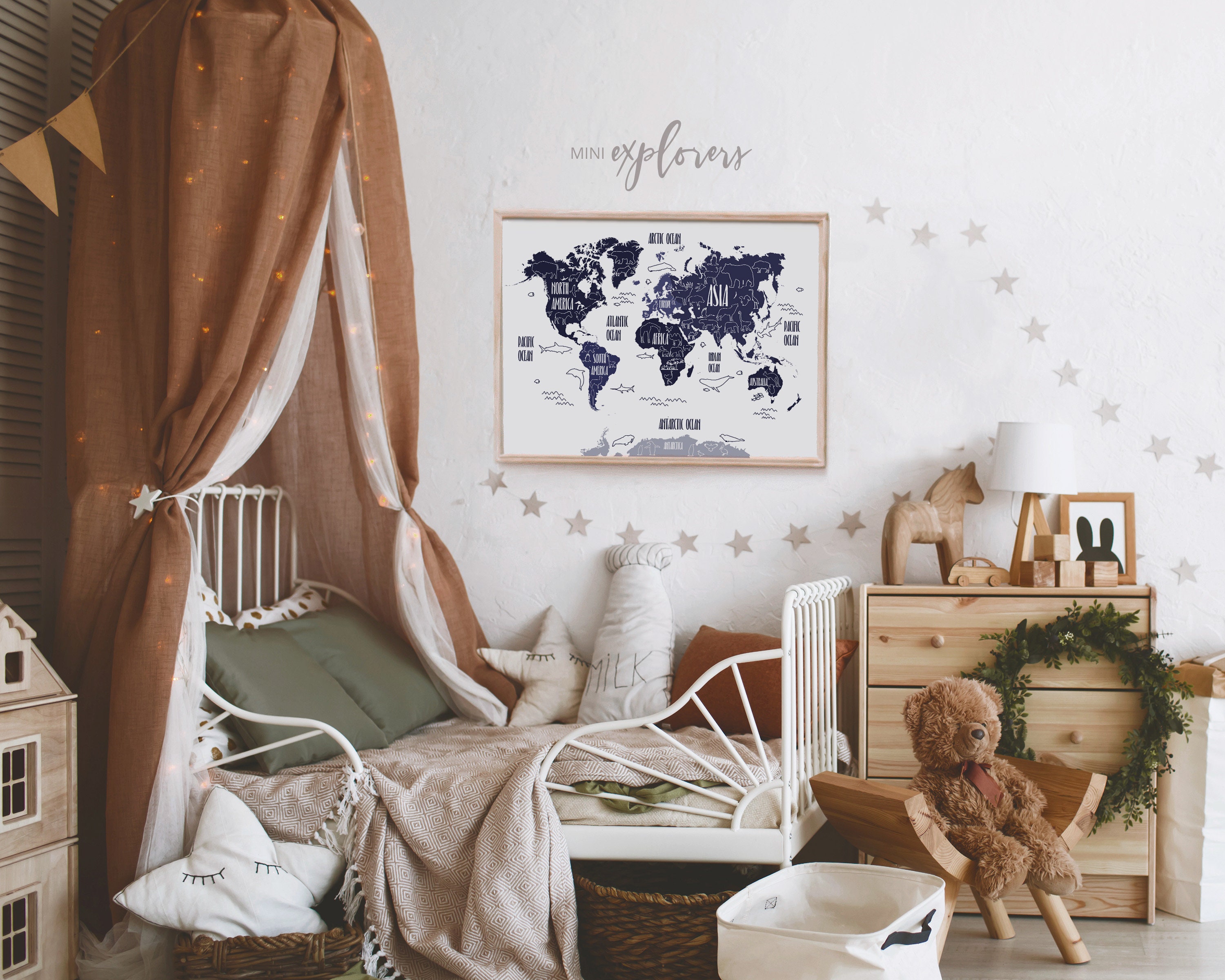 Navy Blue Kids Map Animal Map Nursery World Map Poster - Etsy