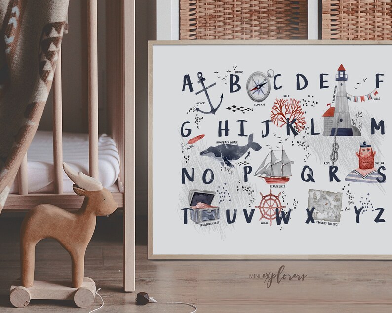 Nautical ABC Poster, Nautical Themed Nursery Art, Learning Letters ...