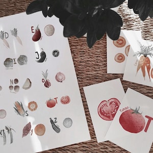 50 Vegetable Alphabet Cards + Alphabet Print, Printable Matching Game ...