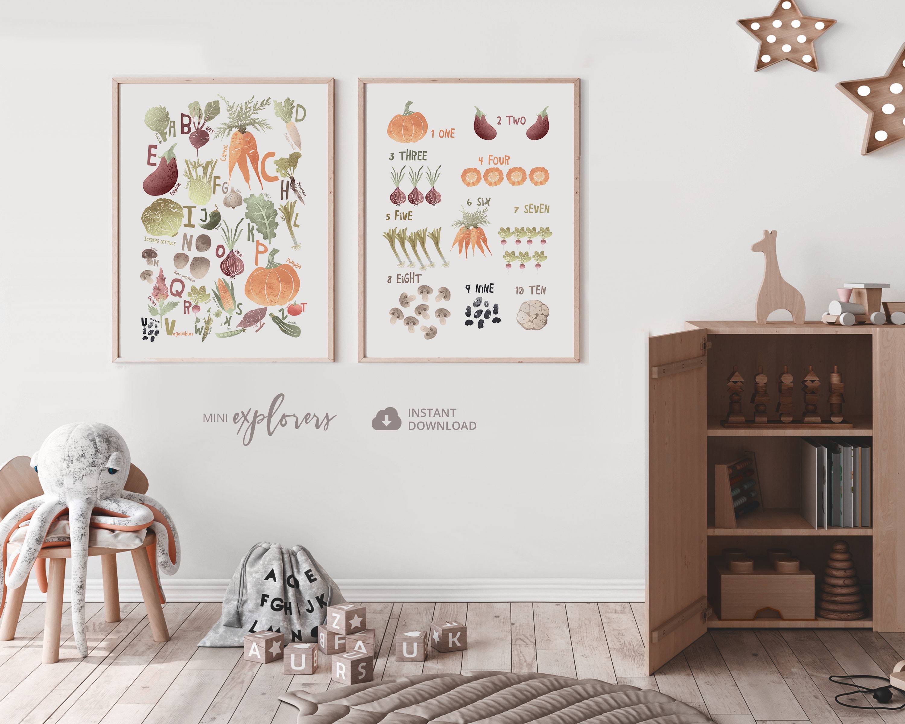 Printable Vegetable Alphabet and Numbers Set Play Kitchen - Etsy