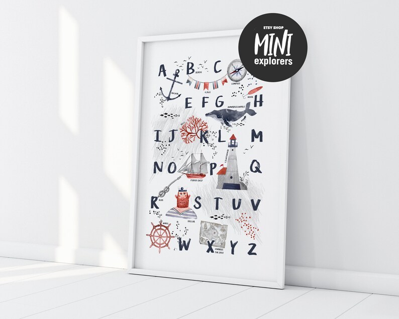Nautical alphabet Nautical nursery art Printable alphabet | Etsy