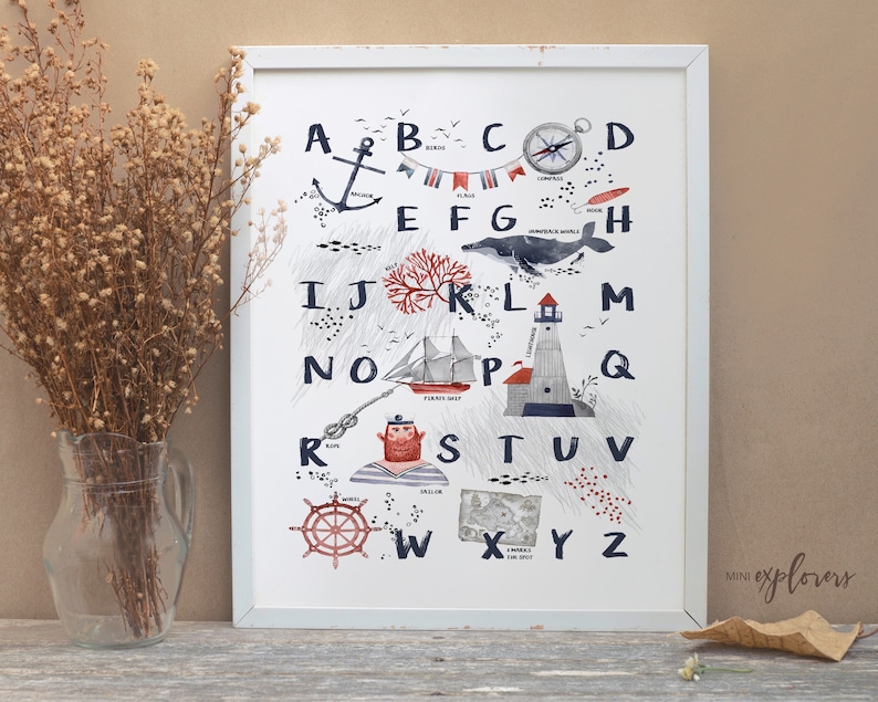 Alfabeto náutico Arte de guardería náutica Póster de - Etsy España