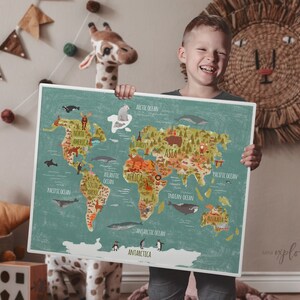 Kids World Map Print, Printable Animal Map, Adventure Nursery Art ...