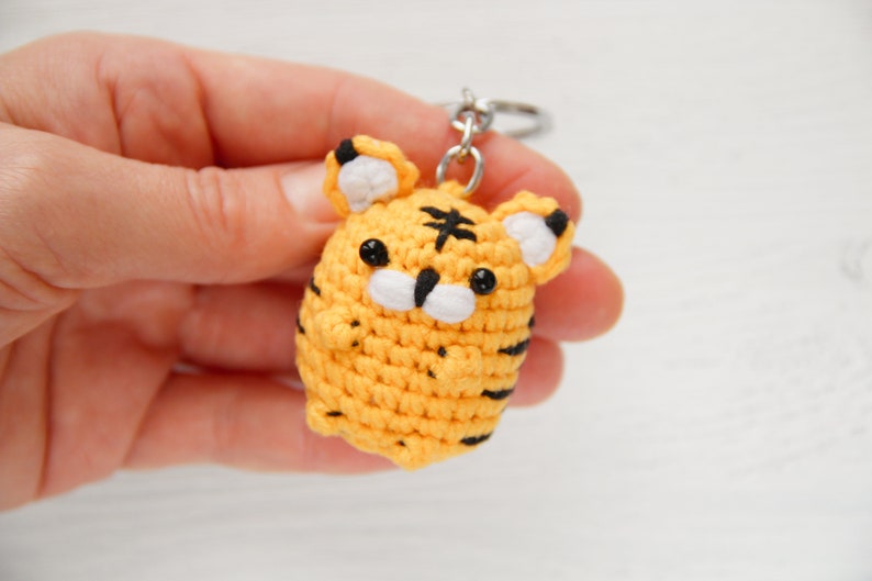 Tiger keychain Yellow keyring Animal bag charm | Etsy