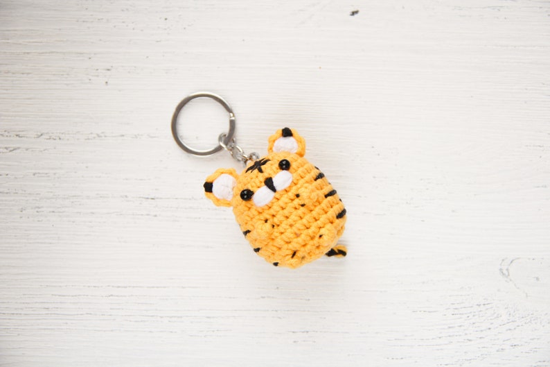 Tiger keychain Yellow keyring Animal bag charm | Etsy