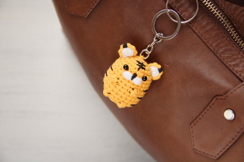 Tiger keychain Yellow keyring Animal bag charm | Etsy