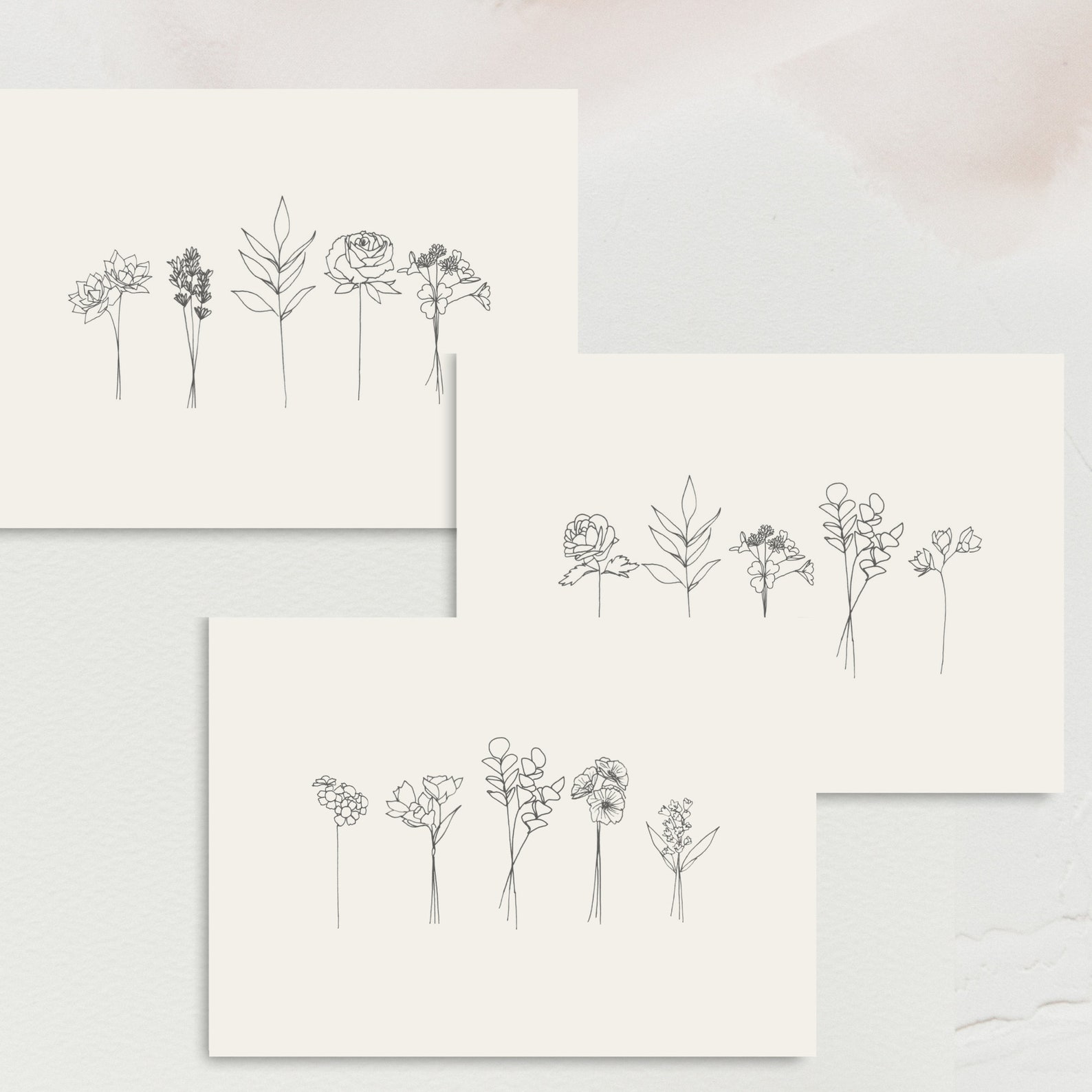 Botanical Prints Minimalist Note Card Set of 3 - Etsy