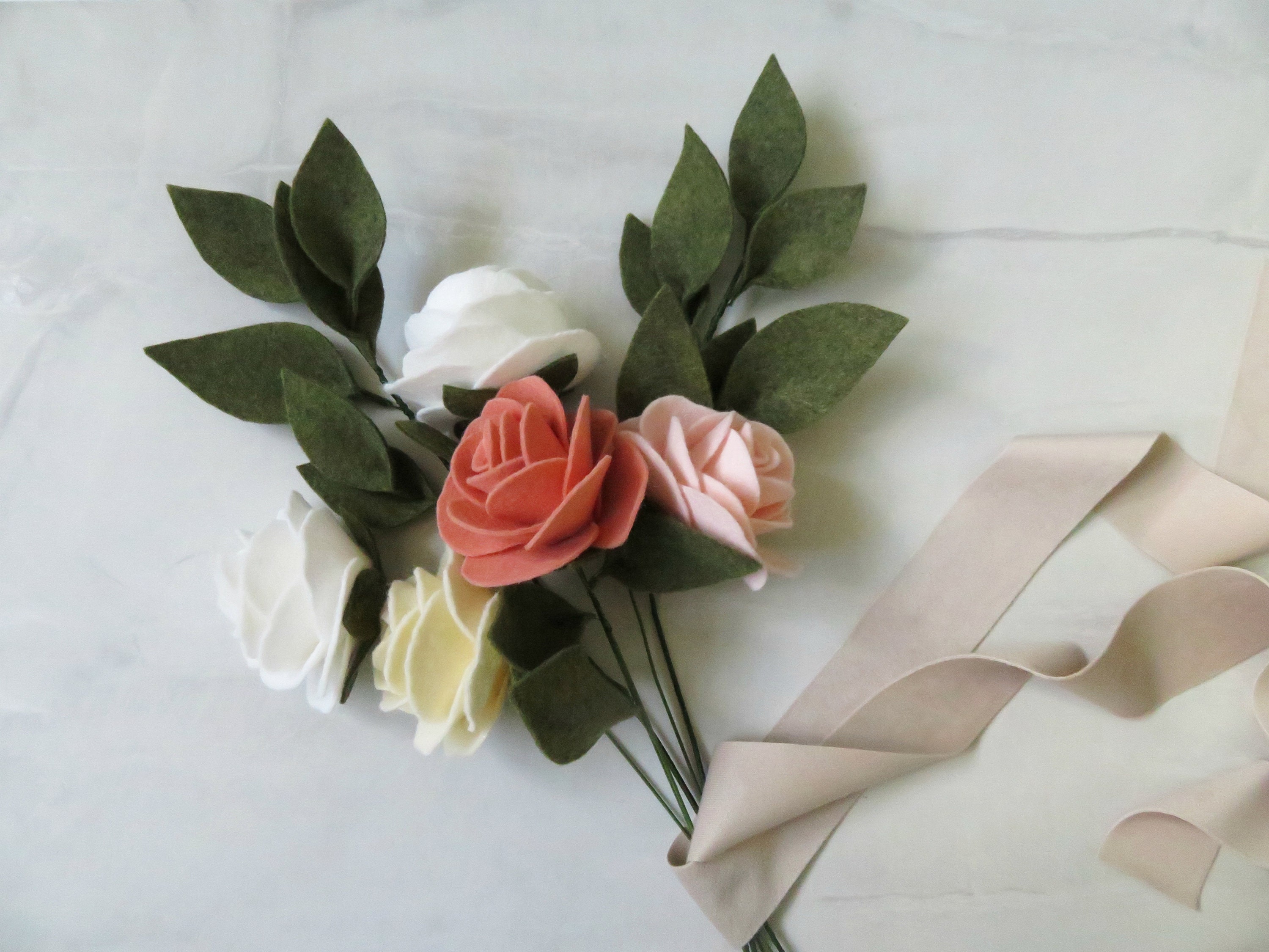 Wool blend felt rose stem Rustic wedding bouquet Wedding | Etsy