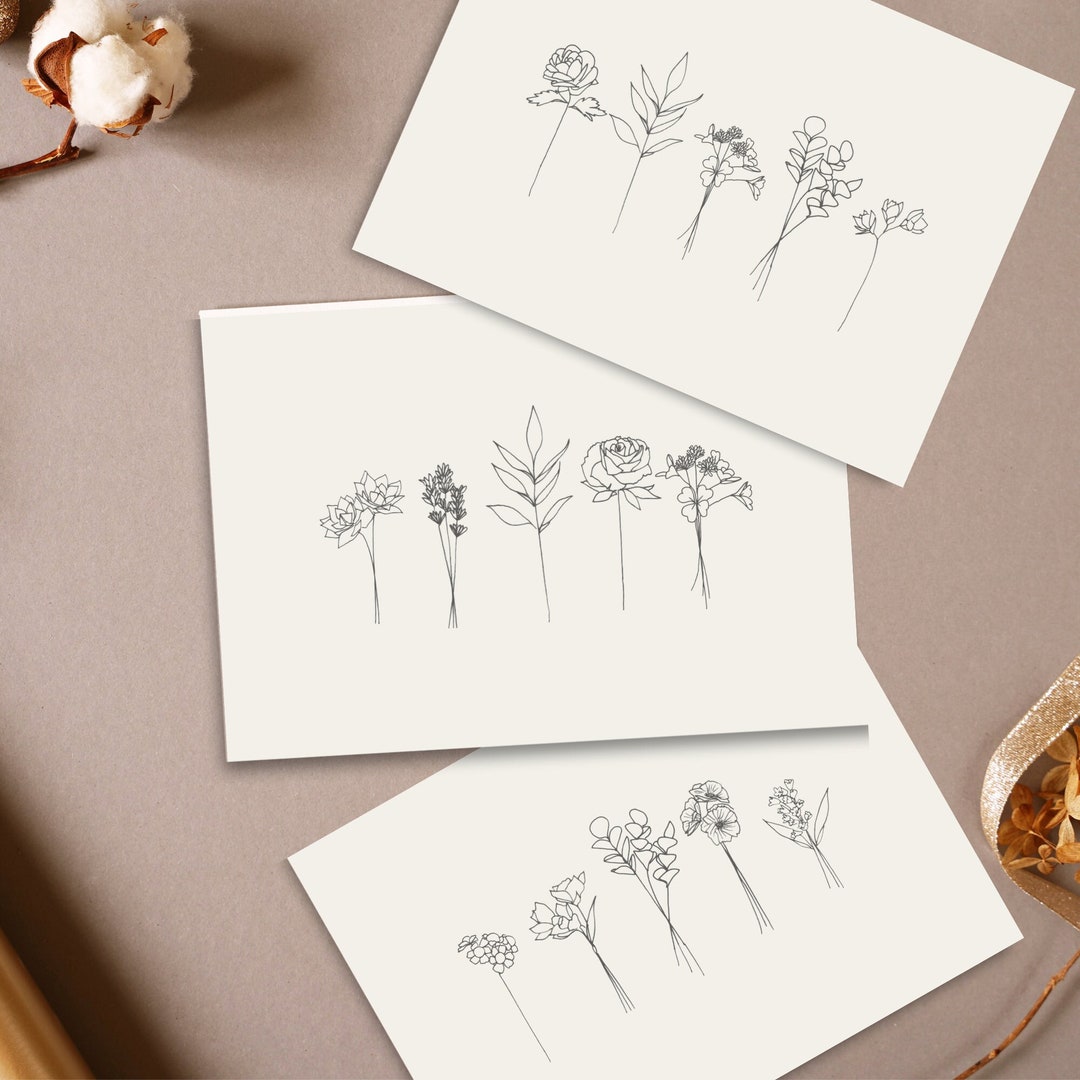 Botanical Prints Minimalist Note Card Set of 3 - Etsy
