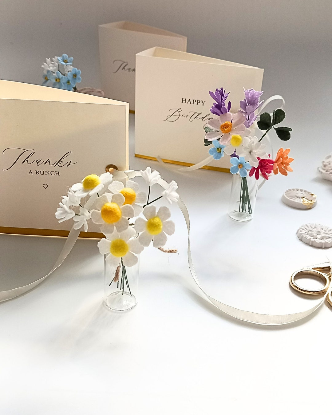 Teacher Appreciation Gift Set, Felt Flowers Mini Bouquet With Clear ...