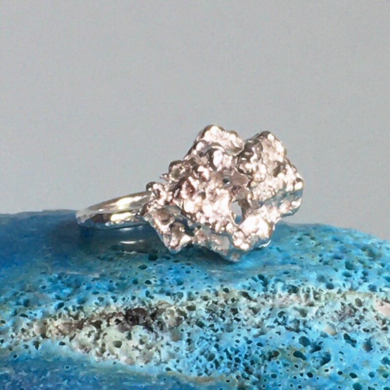 Organic Salt Cast Silver Ring, Recycled Molten Silver Jewellery ...