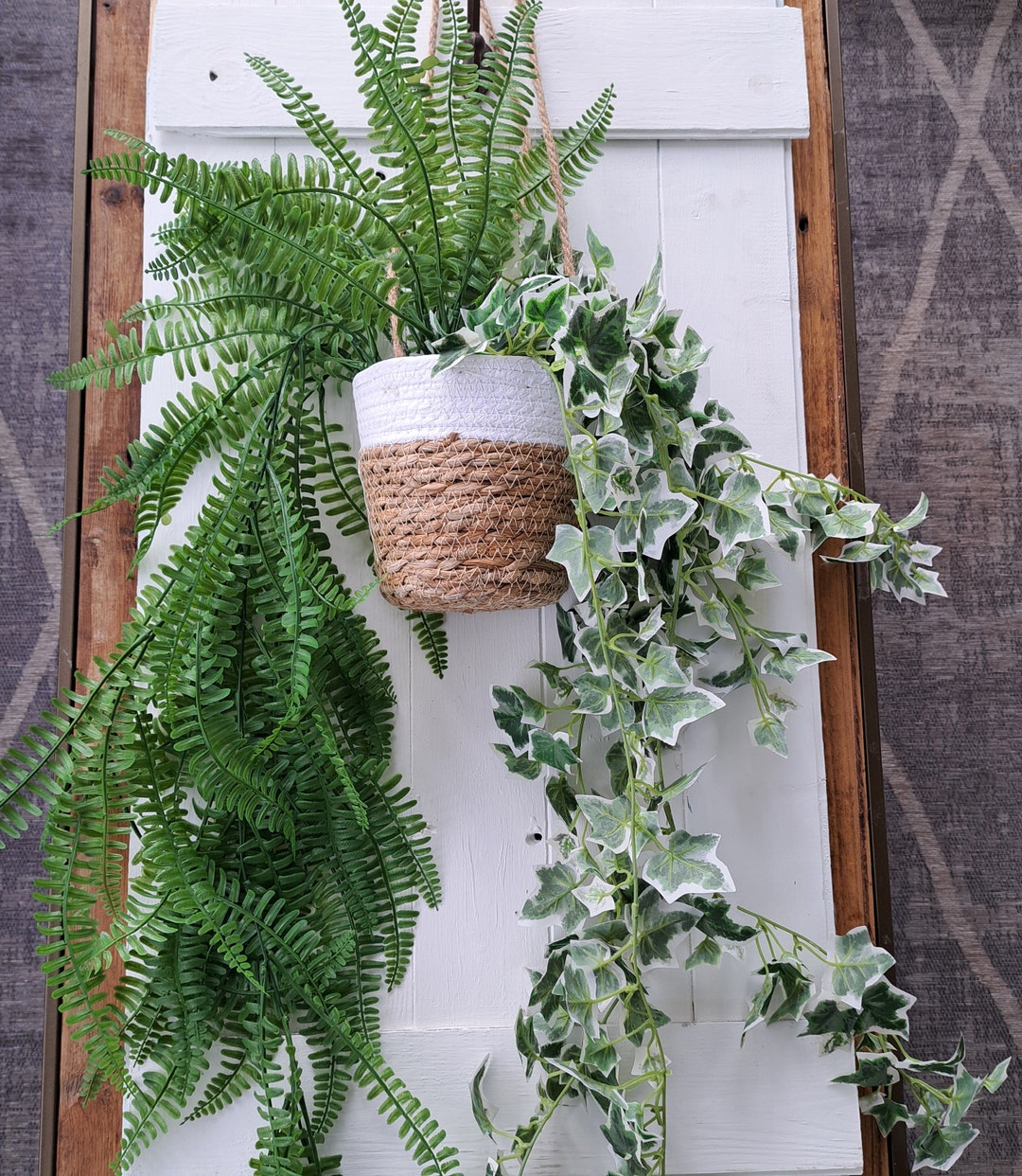 Artificial Trailing Fern and Ivy in Hanging Basket - Etsy