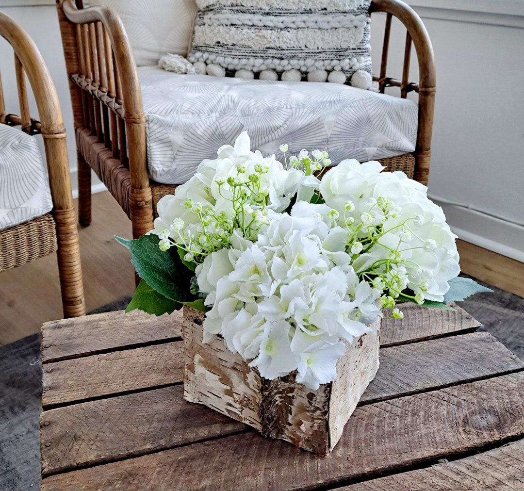 Rustic Bark Cube With Faux Hydrangea - Etsy