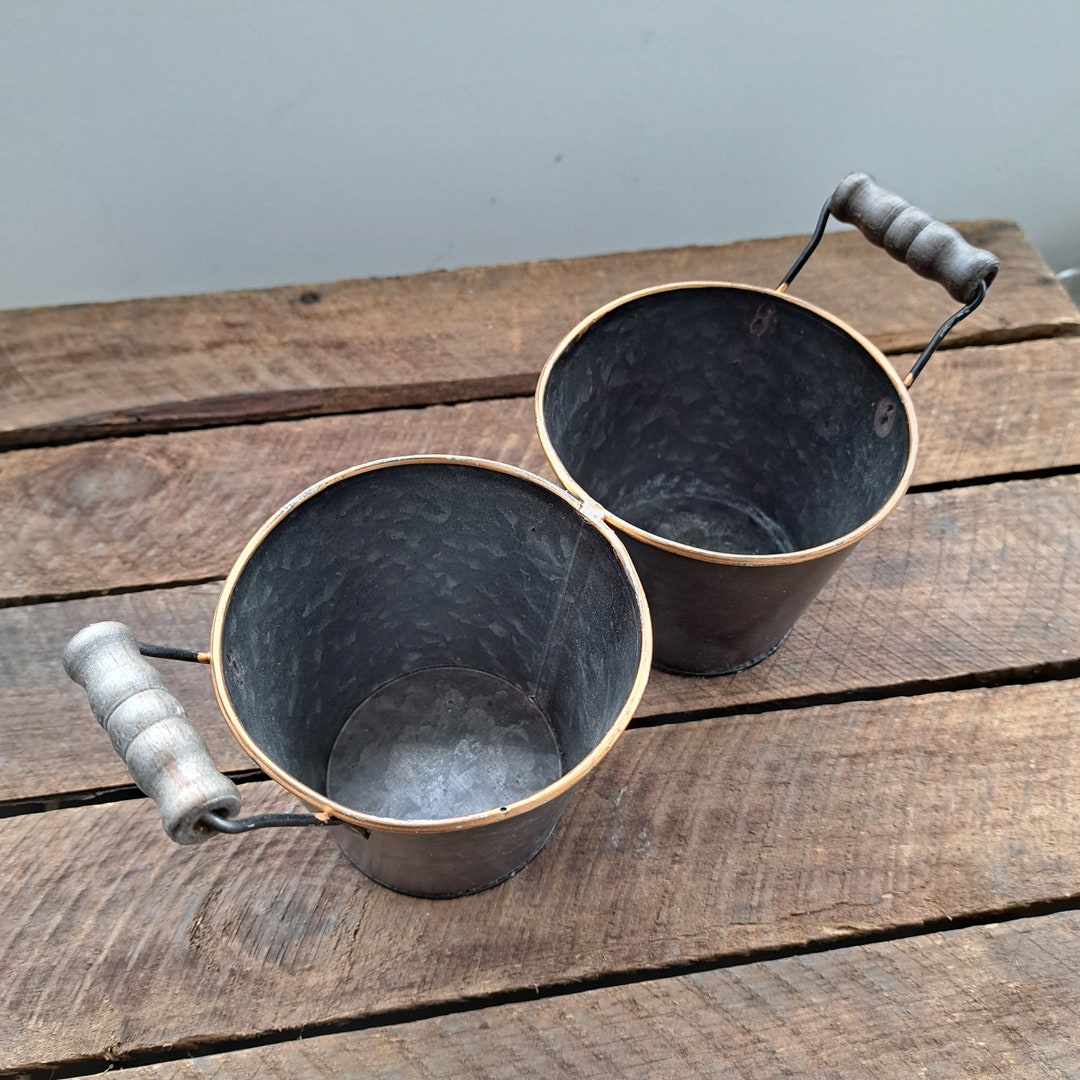 Rustic Tin Pot Duo Planter - Etsy