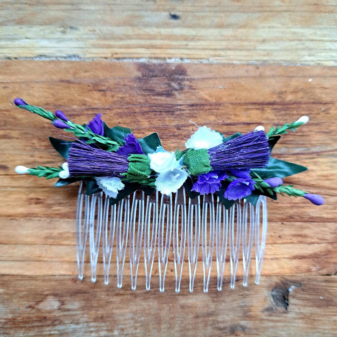 Thistle and Heather Hair Comb - Artificial Bridal Accessory Hair Clip ...