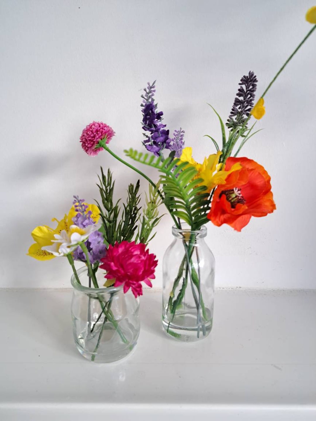 Set of 2 Mini Bottle Faux Flower Arrangements in Faux Water - Etsy