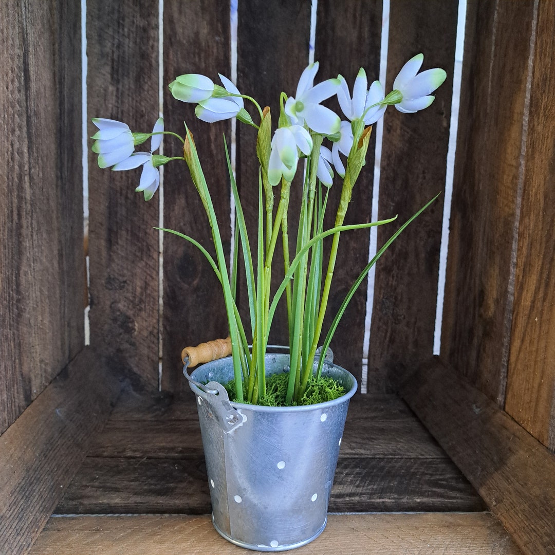 Faux Snowdrops Rustic Bucket Arrangement - Etsy