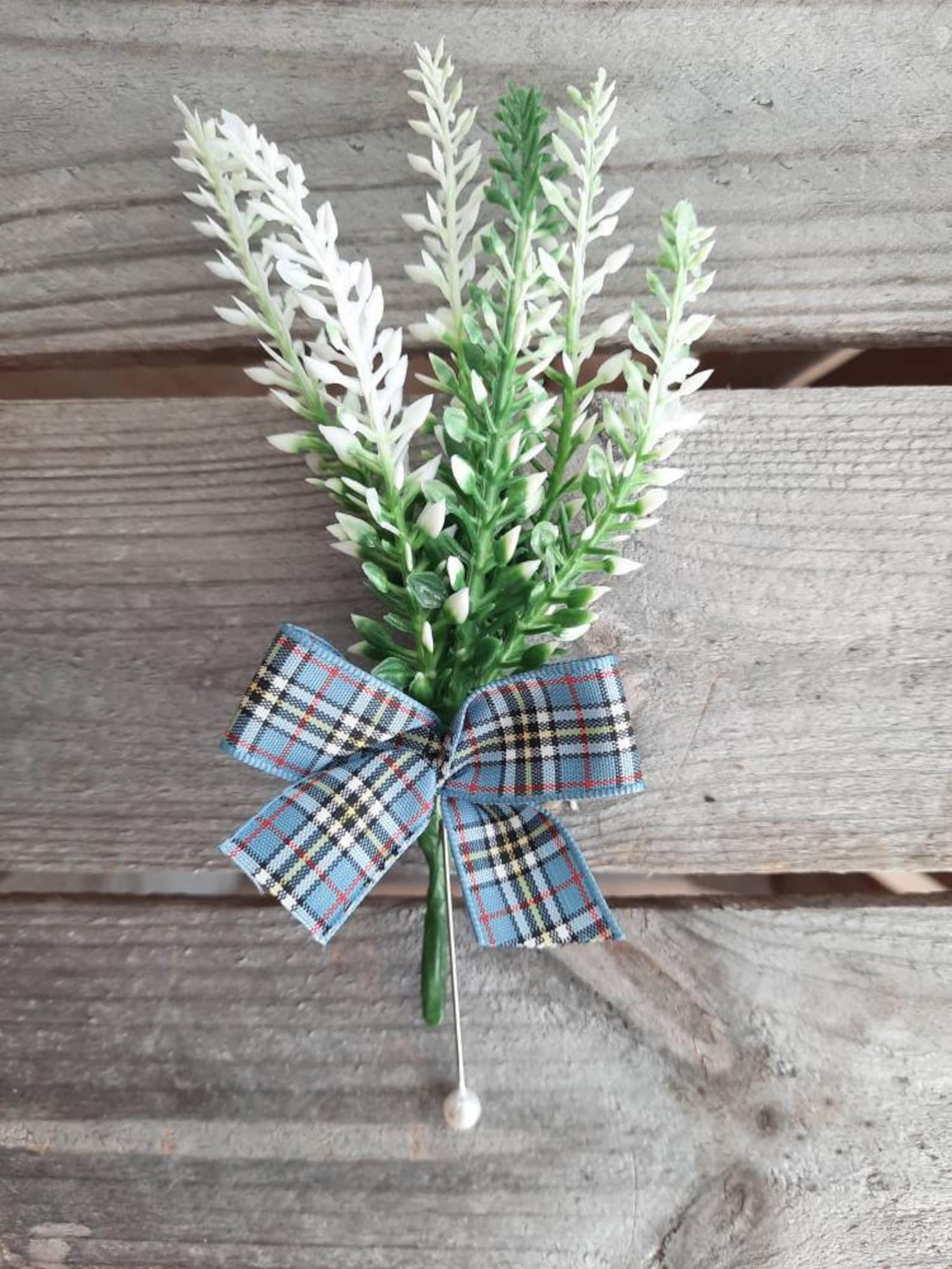 Scottish Heather Artificial Buttonhole/bouttonniere Choice of Ribbon ...