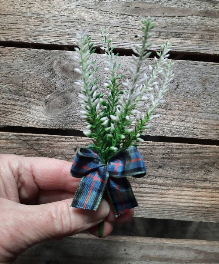 Scottish Heather Artificial Buttonhole/bouttonniere Choice of Ribbon ...