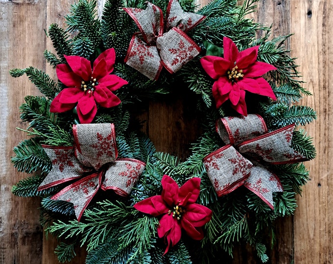 Fresh Christmas Cemetery/grave Wreath Poinsettia Rose or Pinecone - Etsy UK