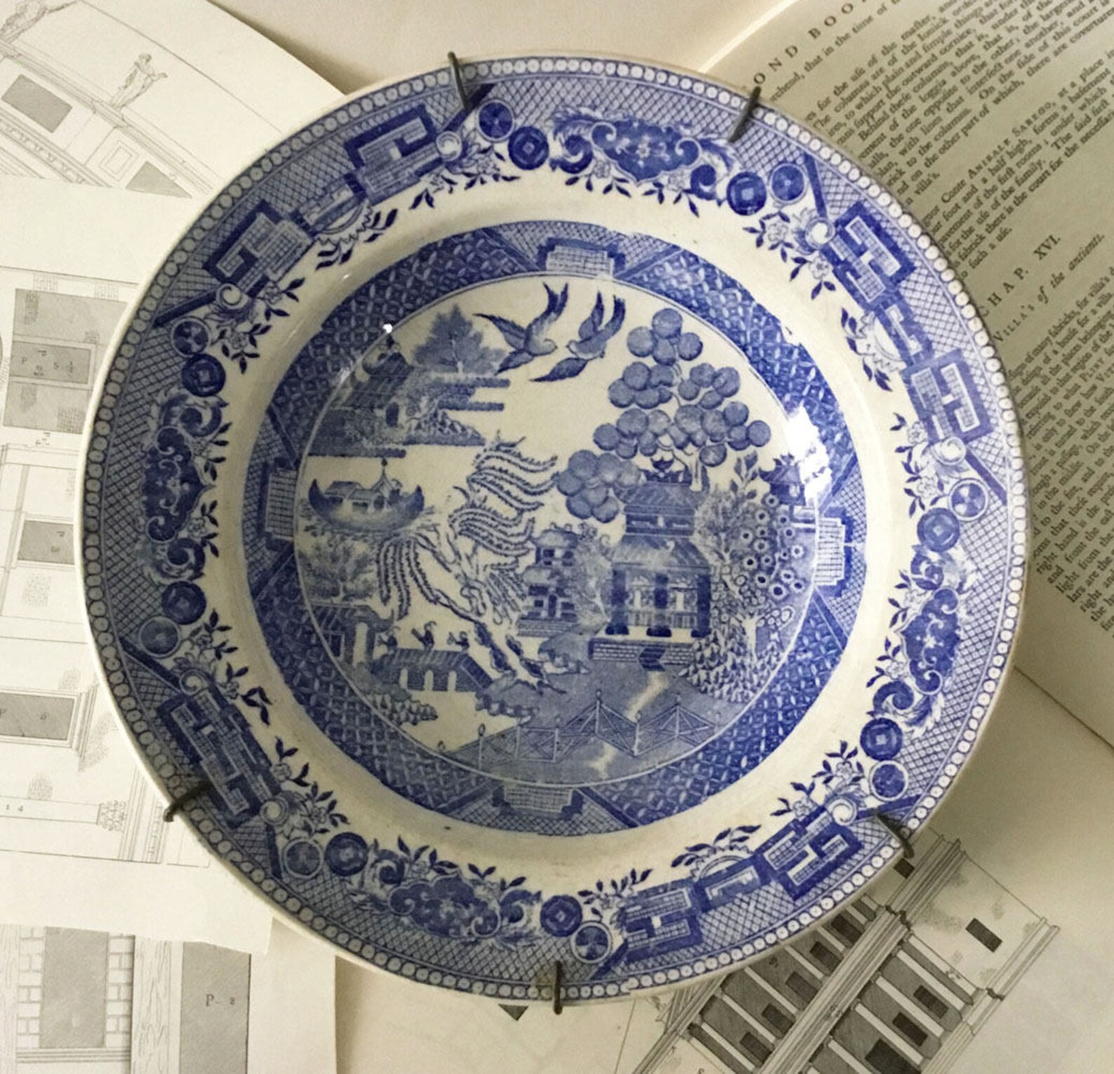 Antique blue willow ironstone plate 1800's blue willow | Etsy