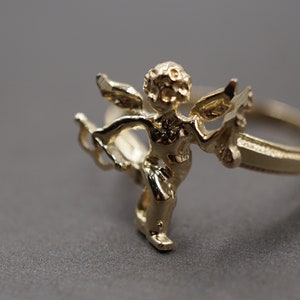 10K Solid Yellow Gold 0.55" Diamond Cut Cupid Angel Band Ring. - Etsy