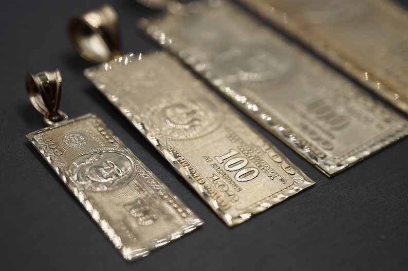 10K Yellow Gold Hundred Dollar Bill Charm Pendant - Etsy