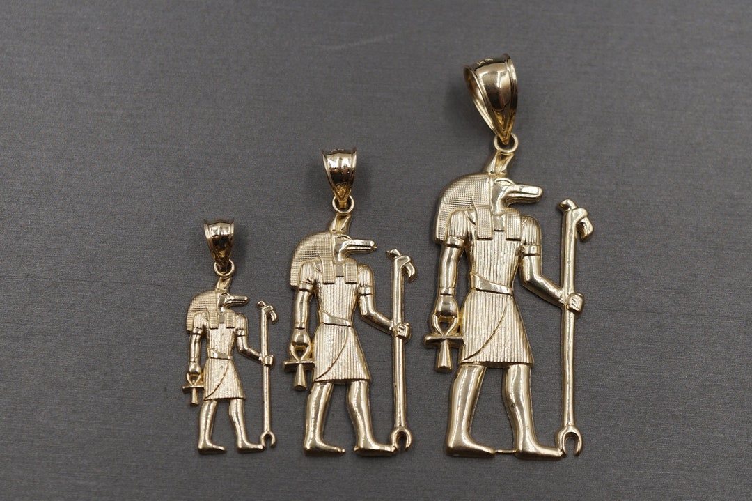 10K Solid Yellow Gold Egyptian GOD of the Dead Anubis Charm Pendant. 3 ...