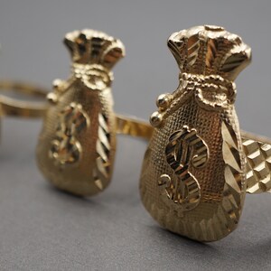 10K Yellow Gold Diamond Cut Money Bag Ring - Etsy