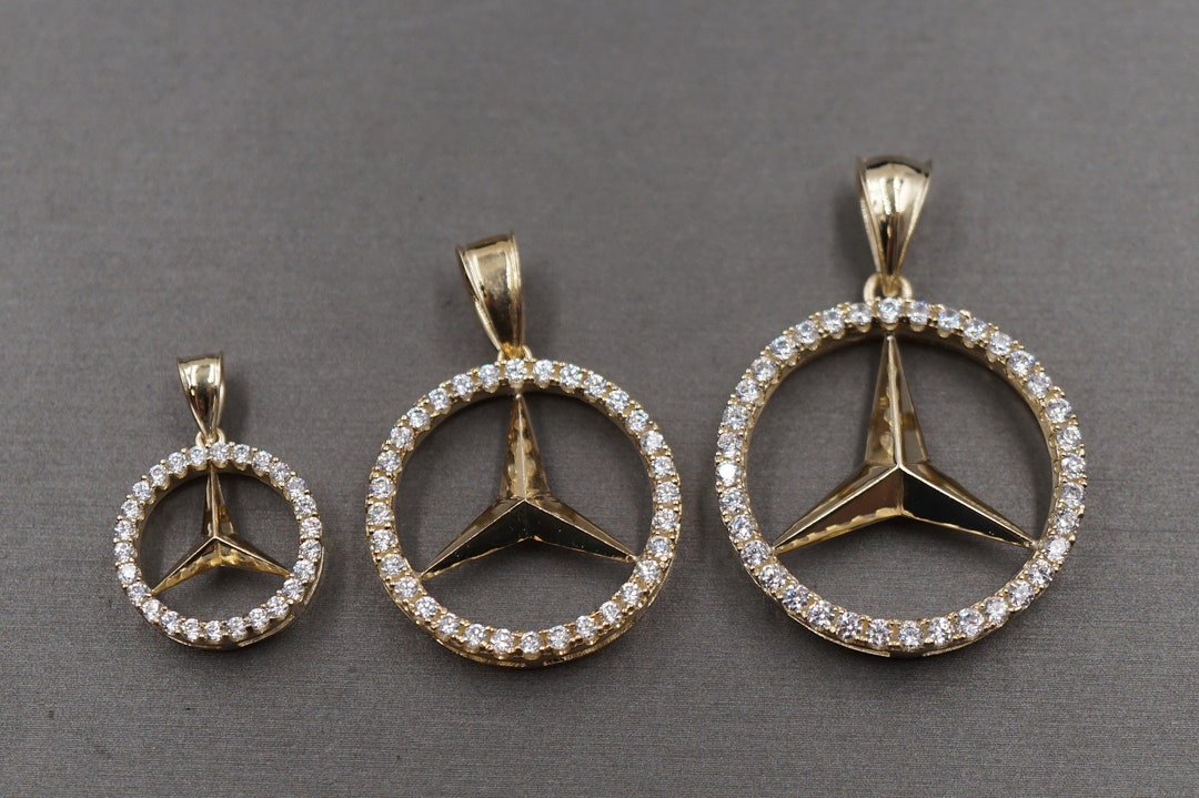 10K Solid Yellow Gold Mercedes Benz CZ Charm Pendant. 3 Sizes - Etsy