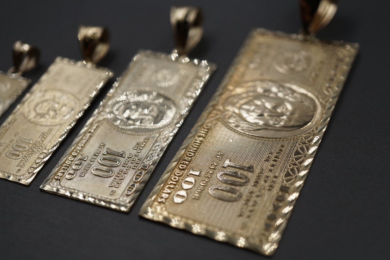 10K Yellow Gold Hundred Dollar Bill Charm Pendant - Etsy