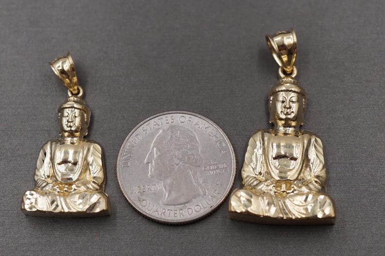 10K Solid Yellow Gold Diamond Cut Buddha Charm Pendant. 5 Sizes - Etsy