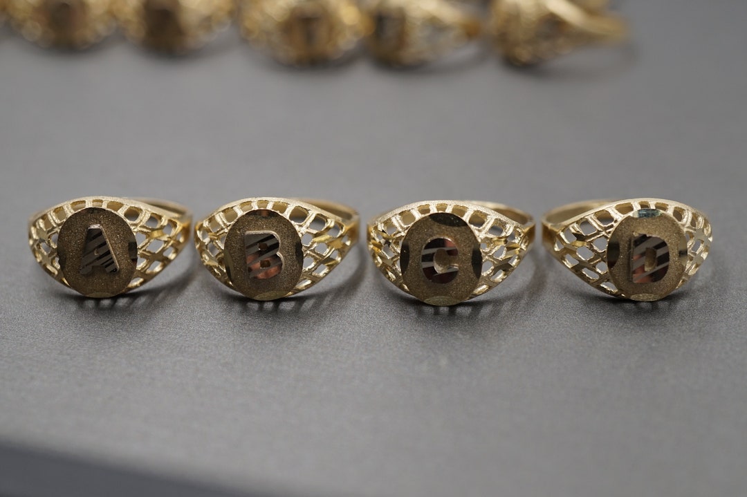 10K Solid Yellow Gold Oval Shape Diamond Cut Initial Letter Alphabet ...